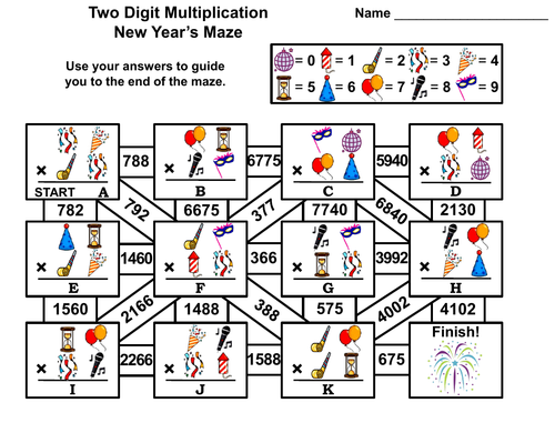 Two Digit Multiplication Activity: New Year's Math Maze | Teaching ...