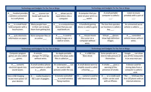 Technology and Gadgets Legal Size Text Tic-Tac-Toe-Bingo Game ...