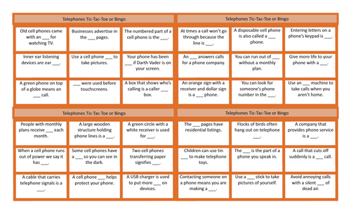 Telephones Legal Size Text Tic-Tac-Toe-Bingo Game | Teaching Resources