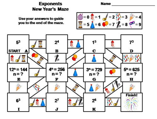 Exponents Activity: New Year's Math Maze | Teaching Resources