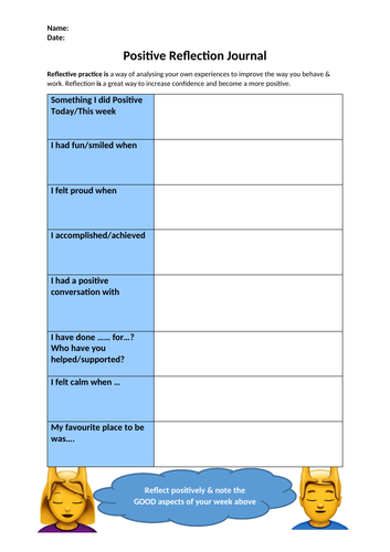 Positive Reflection Journal Worksheets - Social & Emotional Literacy ...