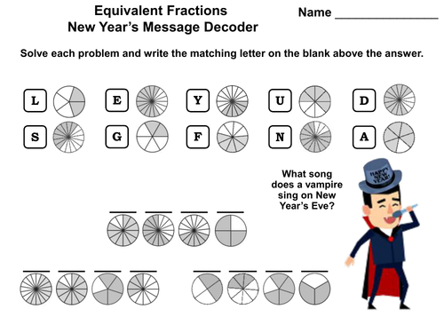 Equivalent Fractions New Year's Math Activity: Message Decoder ...