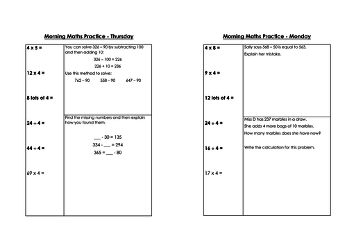 #MathsThisWeek - Year 3 Morning Maths Practice (Term 2 - 6 weeks ...