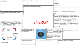 Year 7 Energy Resource Sheet | Teaching Resources