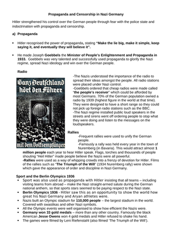 Edexcel 9-1 Weimar and Nazi Germany - Propaganda & Censorship in Nazi ...