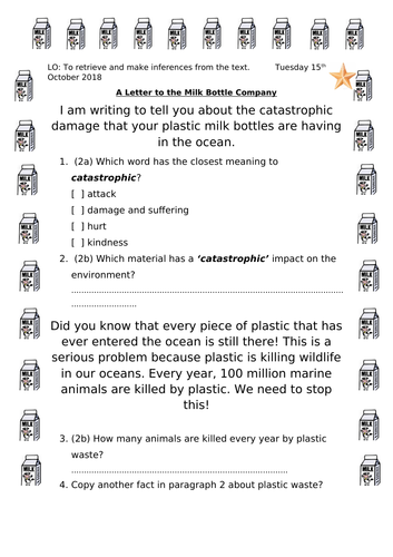 A Persusasive Letter About Plastic Pollution | Teaching Resources