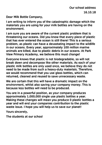 A Persusasive Letter About Plastic Pollution | Teaching Resources