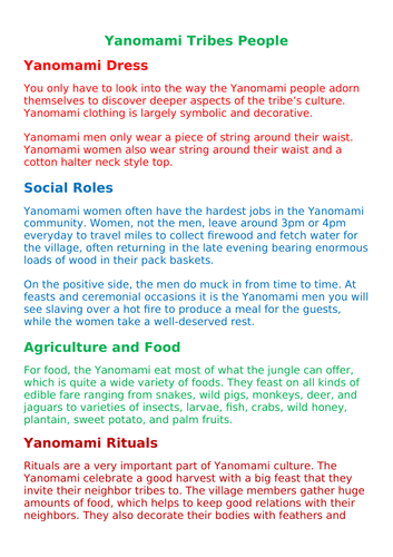 A day in the life of a member of the Yanomami Tribe | Teaching Resources