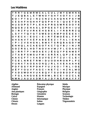Matières (School Subjects in French) Wordsearch | Teaching Resources