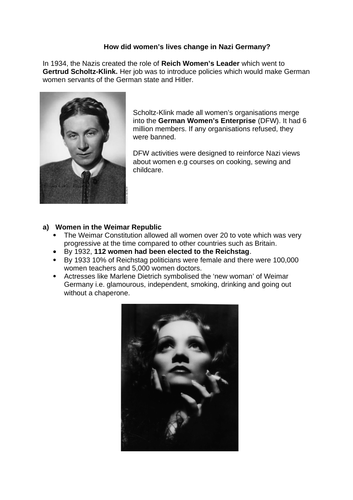 Edexcel 9-1 Weimar & Nazi Germany - Women in Nazi Germany- Lesson 28 ...