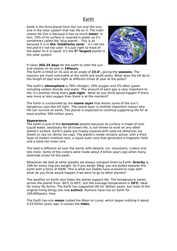 Planets Research full lesson year 7kl space/ earth and beyond ...