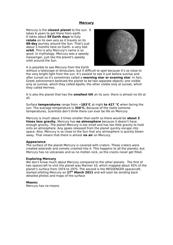 Planets Research full lesson year 7kl space/ earth and beyond ...