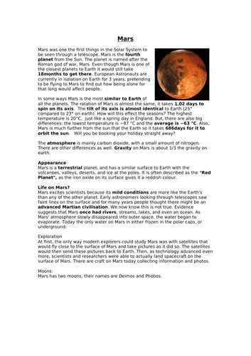 Planets Research full lesson year 7kl space/ earth and beyond ...