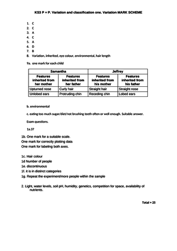KS3 Unit 8B Biology - Classification - WORKSHEETS ONLY (reproduction ...