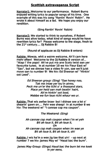 Robert Burns/ St Andrews Assembly script (Translating pop songs into ...