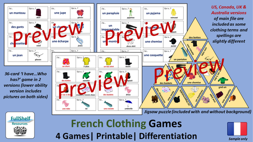 French Clothing Games (Les Vetements) | Teaching Resources