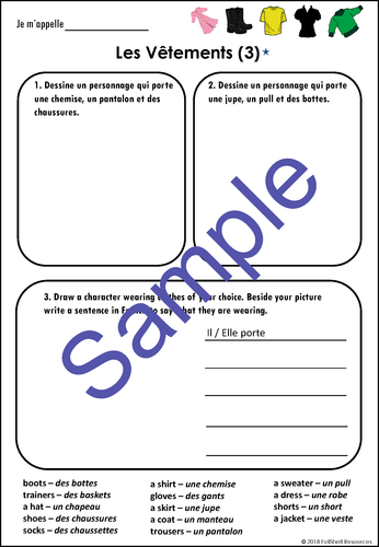 French Clothing Worksheets Les Vetements | Teaching Resources