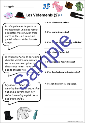 French Clothing Worksheets Les Vetements | Teaching Resources