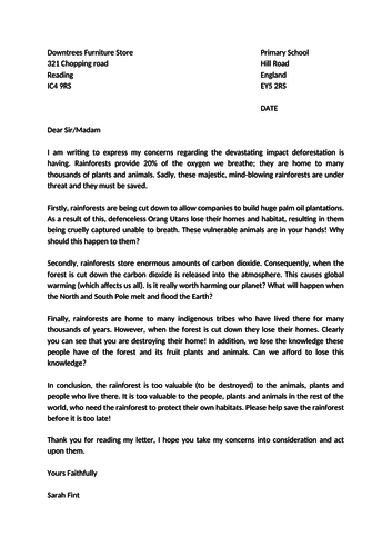 Save the Rainforest Persuasive Letter WAGOLL | Teaching Resources