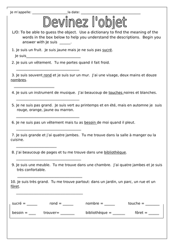 FRENCH - GUESS THE ANIMAL/OBJECT - DEVINEZ L'ANIMAL ET L'OBJET ...