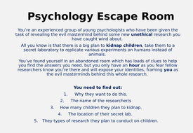 Psychology 'Escape Room' - Revision / Exam | Teaching Resources