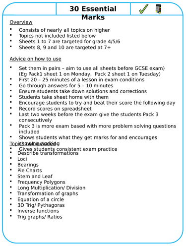 30 Essential Marks - Pack 1 - Revision Sheets for Higher Tier GCSE ... 30 Essential Marks - Pack 1 - Revision Sheets for Higher Tier GCSE ...