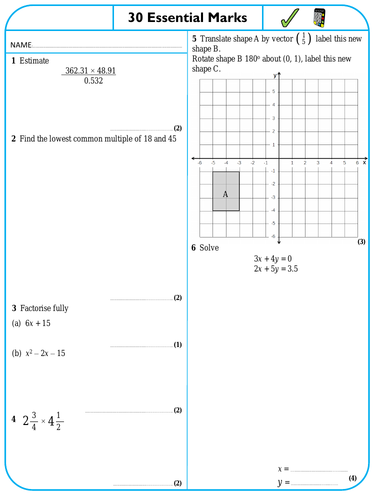 30 Essential Marks - Pack 2 - Revision Worksheets for GCSE Higher Tier ...