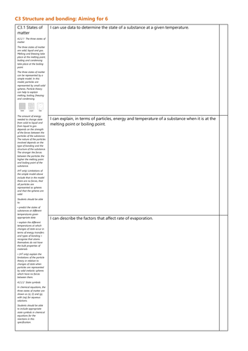 AQA GCSE Chemistry C3 Structure and bonding Checklists Grades 4, 6 & 8 ...