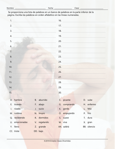 Antonyms and Opposite Actions Alphabetical Order I Spanish Worksheet ...