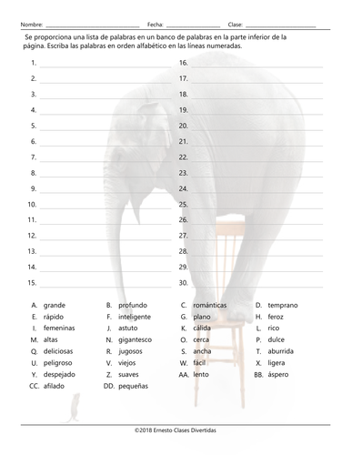 Comparative Adjectives Alphabetical Order I Spanish Worksheet ...