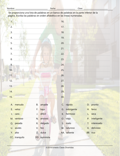 Comparisons with As ...+... As Alphabetical Order I Spanish Worksheet ...