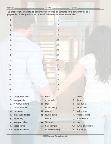 Frequency Adverbs Alphabetical Order I Spanish Worksheet | Teaching ...