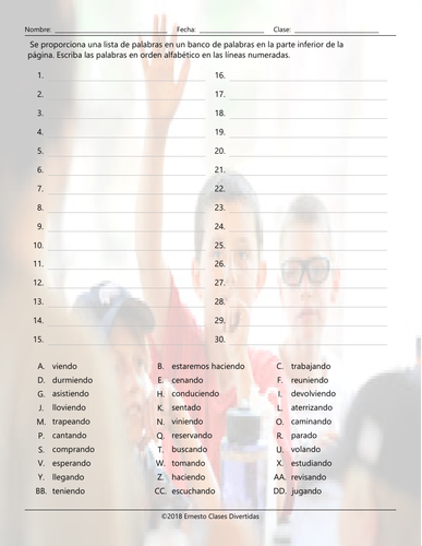 Future Continuous Tense Alphabetical Order I Spanish Worksheet ...