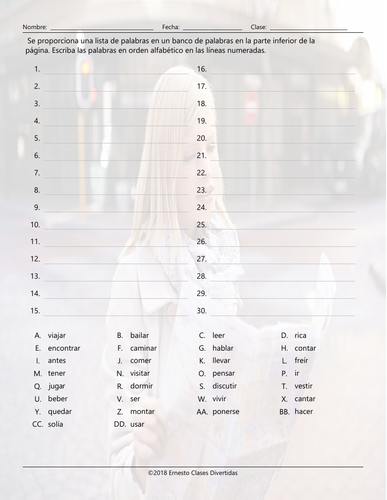 Past Simple with Used To Alphabetical Order I Spanish Worksheet ...