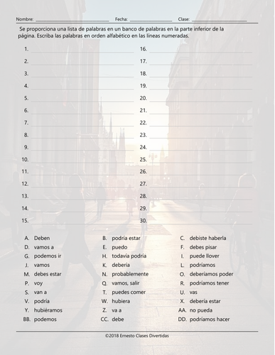 Possibility Modals Alphabetical Order I Spanish Worksheet | Teaching ...