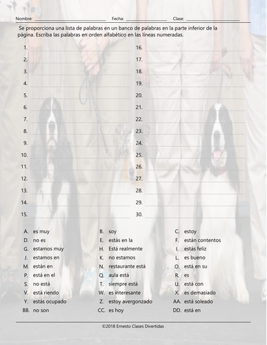 Present Simple with Verbs Ser and Estar Alphabetical Order I Spanish ...