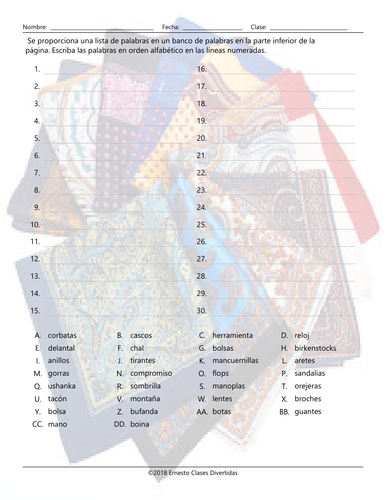 Clothing Accessories, Footwear, and Jewelry Alphabetical Order I ...