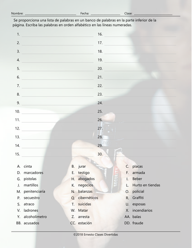 Crime, Law Enforcement, and Courts Alphabetical Order I Spanish ...