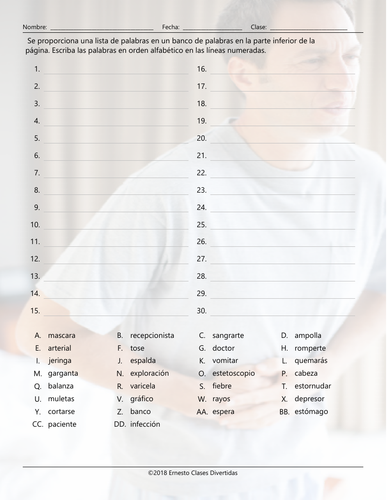 Doctor's, Illnesses, and Injuries Alphabetical Order I Spanish ...