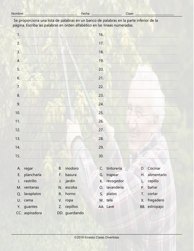 Household Chores and Cleaning Supplies Alphabetical Order I Spanish ...