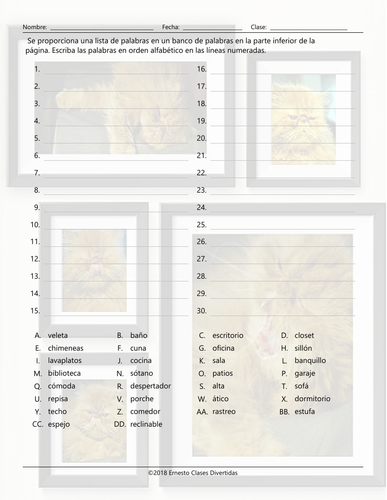 Houses, Rooms, Furniture, and Appliances Alphabetical Order I Spanish ...