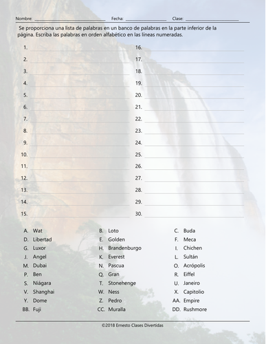 Tourist Attractions Around The World Alphabetical Order I Spanish ...