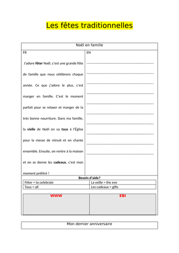 GCSE - translations - French - Celebrations - Festivals (writing skills ...