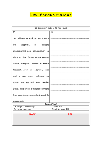 GCSE - translations - French - Social Media (writing skills) | Teaching ...