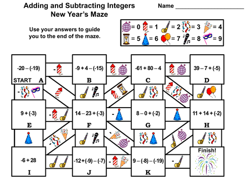 Adding and Subtracting Integers Activity: New Year's Math Maze ...
