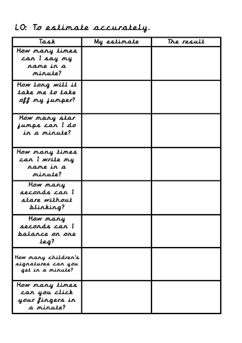 KS1 Estimation Class Activity | Teaching Resources KS1 Estimation Class Activity | Teaching Resources