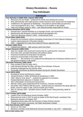VCE History: Revolutions (Units 3+4) - Russian Revolution Summaries ...