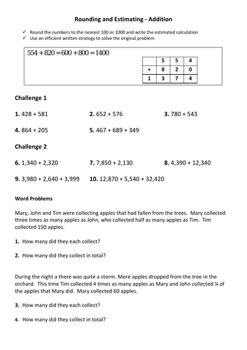 Estimating, Rounding and Checking - Addition | Teaching Resources
