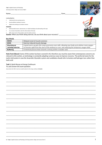 A-Level PE EDEXCEL (spec 2016) 1.4. Energy Systems: Part 3 | Teaching ...