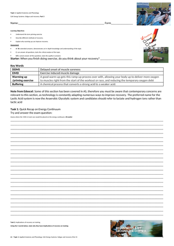 A-Level PE EDEXCEL (spec 2016) 1.4. Energy Systems: Part 3 | Teaching ...